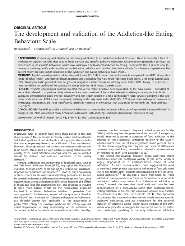 (PDF) The development and validation of the Addiction-like Eating Behaviour Scale