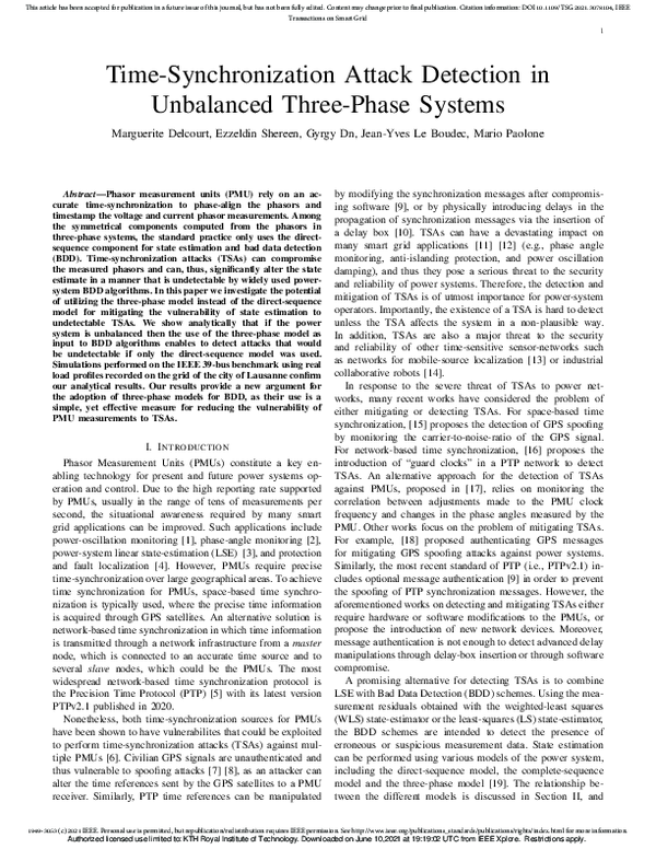 Pdf Time Synchronization Attack Detection In Unbalanced Three Phase Systems Marguerite