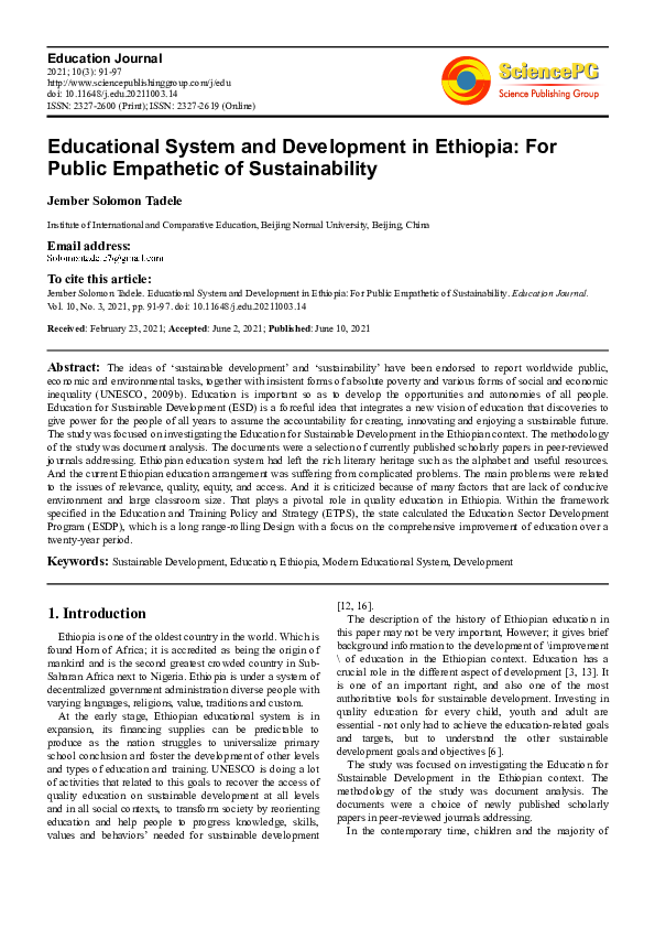 (PDF) Educational System and Development in Ethiopia: For Public ...