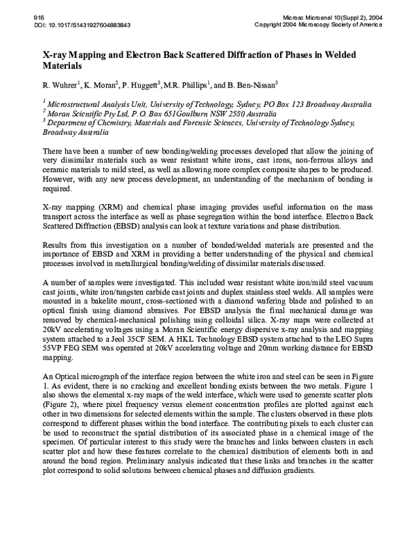 (PDF) X-Ray Mapping and Electron Back-Scattered Diffraction of Phases in Welded Materials | Paul ...
