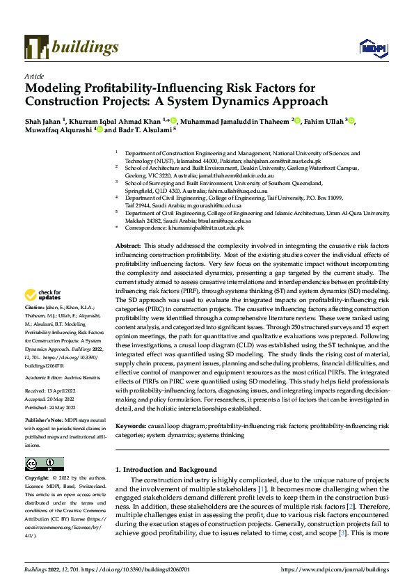 (PDF) Modeling Profitability-Influencing Risk Factors for Construction Projects: A System ...