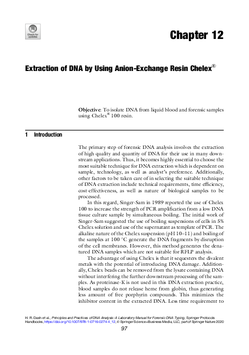 (PDF) Extraction of DNA by Using Anion-Exchange Resin Chelex®