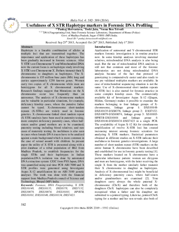 (PDF) Usefulness of X STR Haplotype markers in Forensic DNA Profiling