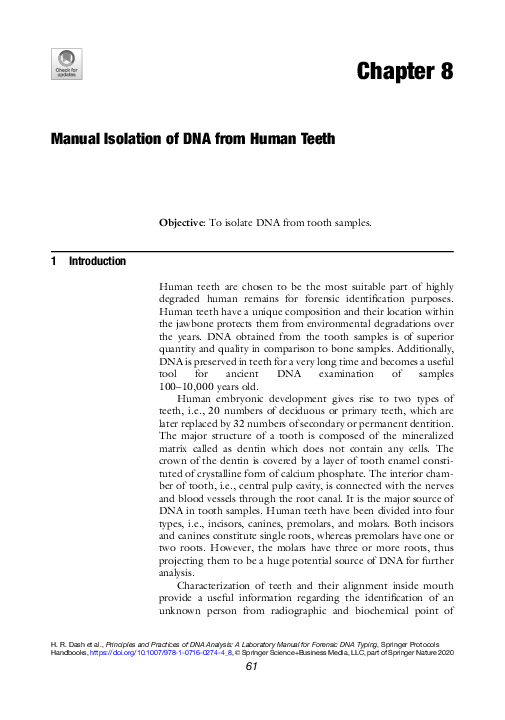 (PDF) Manual Isolation of DNA from Human Teeth