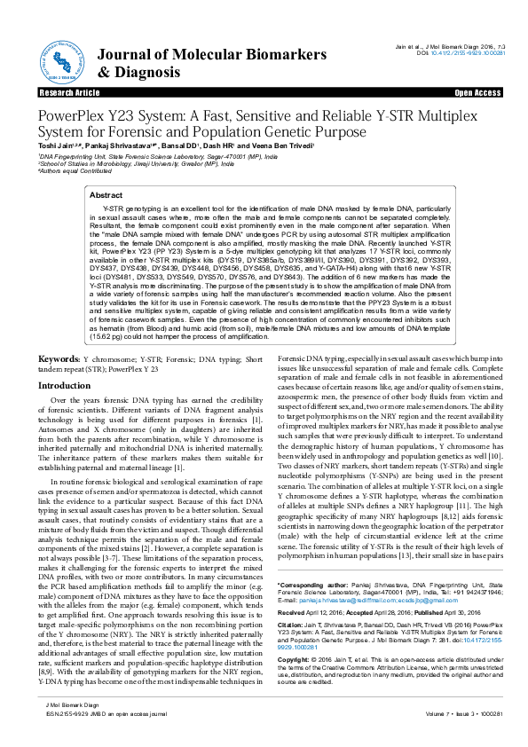 (PDF) PowerPlex Y23 System: A Fast, Sensitive and Reliable Y-STR Multiplex System for Forensic ...