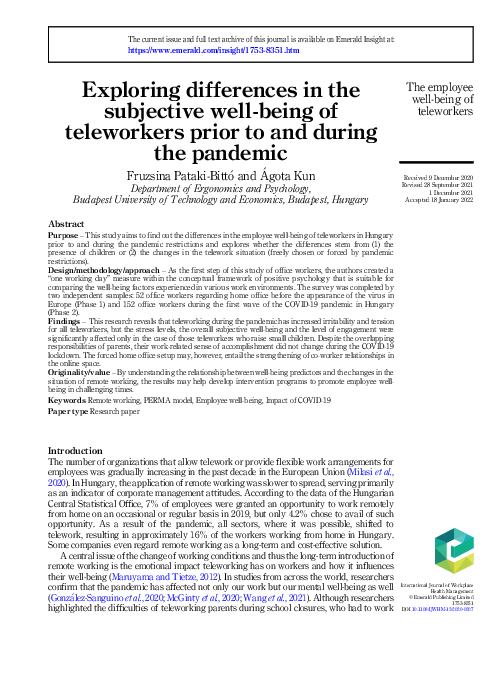 (PDF) Exploring differences in the subjective well-being of teleworkers ...