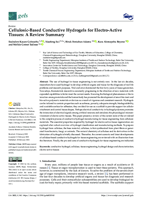 (PDF) Cellulosic-Based Conductive Hydrogels for Electro-Active Tissues: A Review Summary