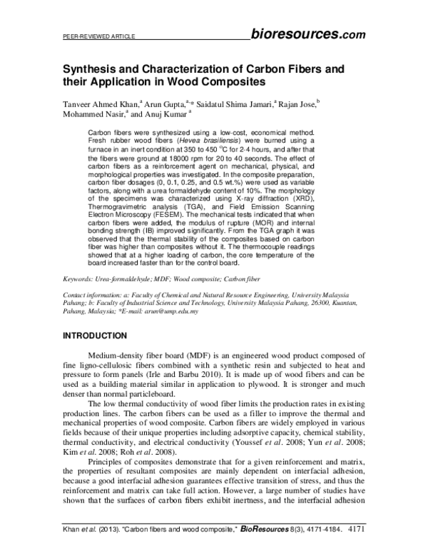 (PDF) Synthesis and Characterization of Carbon Fibers and their ...