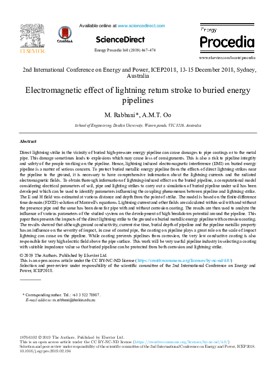 Pdf Electromagnetic Effect Of Lightning Return Stroke To Buried Energy Pipelines