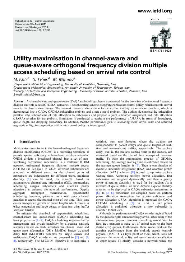 (PDF) Utility maximisation in channel-aware and queue-aware orthogonal frequency division ...