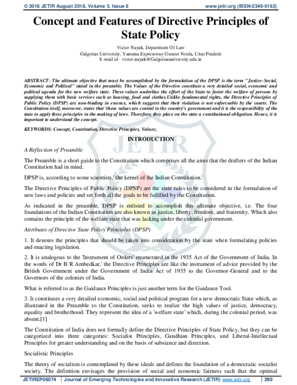 (PDF) Concept and Features of Directive Principles of State Policy