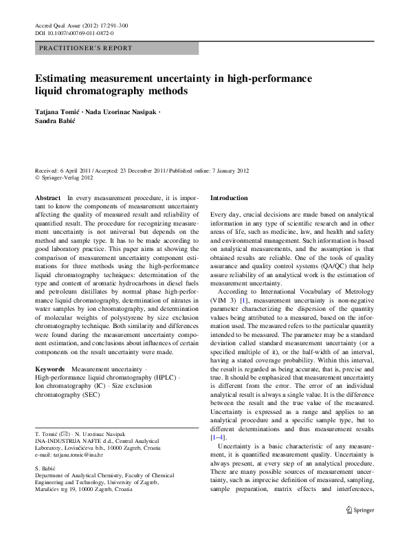 (PDF) Estimating measurement uncertainty in high-performance liquid chromatography methods