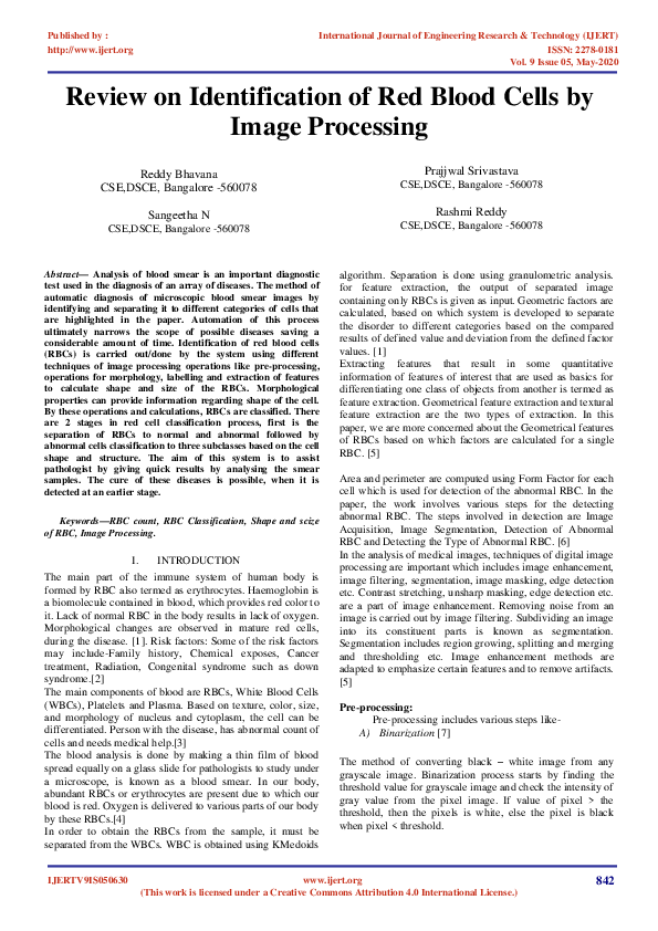 (PDF) Review on Identification of Red Blood Cells by Image Processing