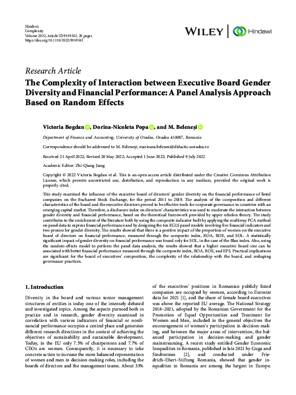 (PDF) The Complexity of Interaction between Executive Board Gender Diversity and Financial ...