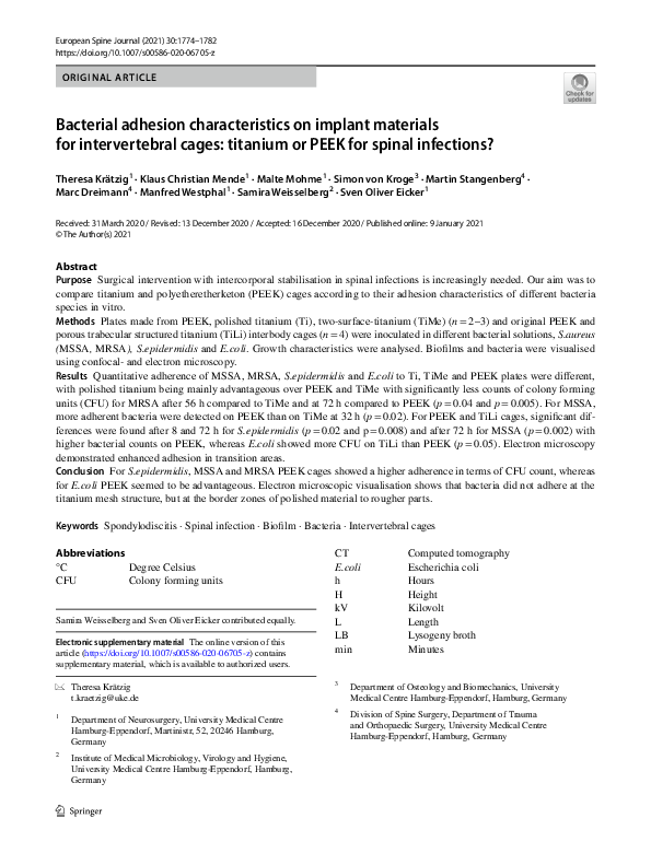 (PDF) Bacterial adhesion characteristics on implant materials for ...