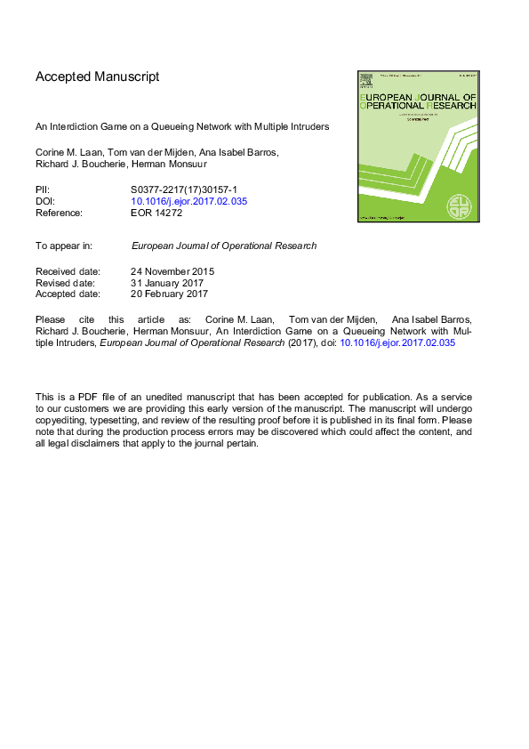 Pdf An Interdiction Game On A Queueing Network With Multiple Intruders Ana Isabel Barros