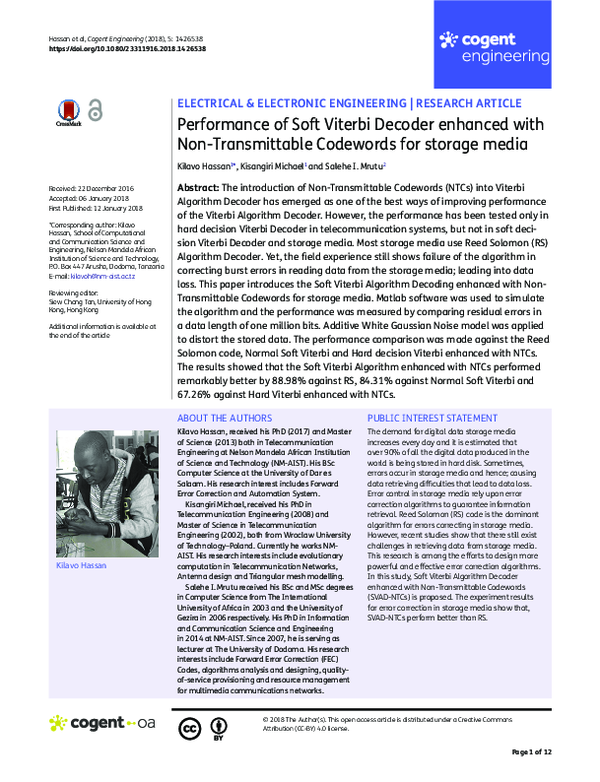 Pdf Performance Of Soft Viterbi Decoder Enhanced With Non Transmittable Codewords For Storage