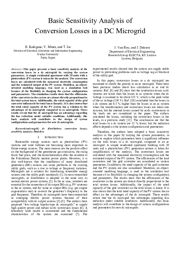 (PDF) Basic sensitivity analysis of conversion losses in a DC microgrid