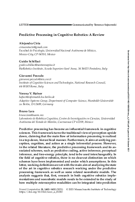 (PDF) Predictive Processing in Cognitive Robotics: A Review