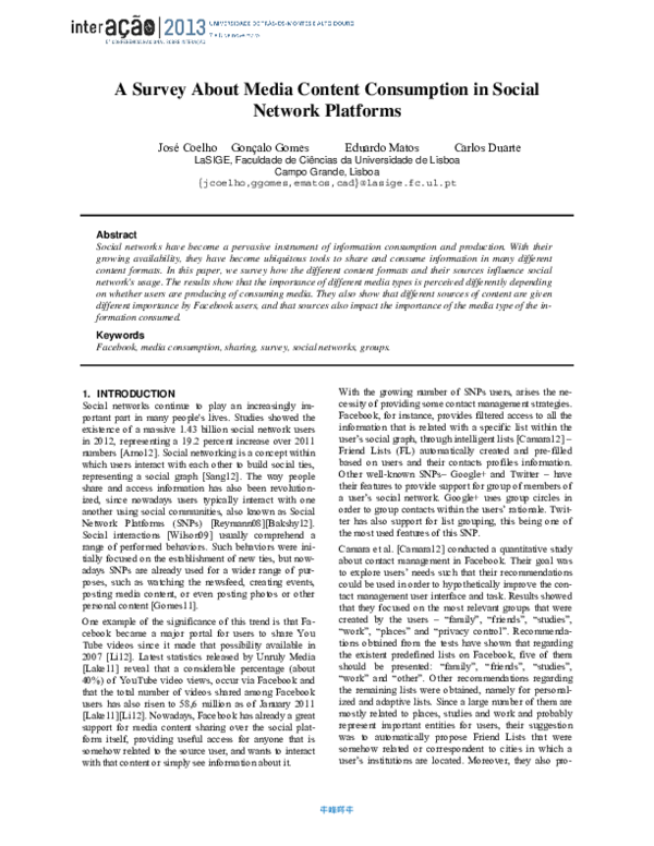 (PDF) A Survey About Media Content Consumption in Social Network Platforms