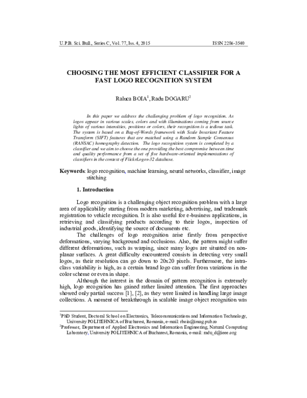 (PDF) Choosing the Most Efficient Classifier for a Fast Logo ...