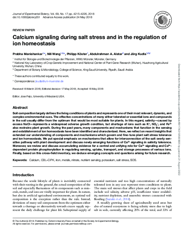 (PDF) Calcium signaling during salt stress and in the regulation of ion ...
