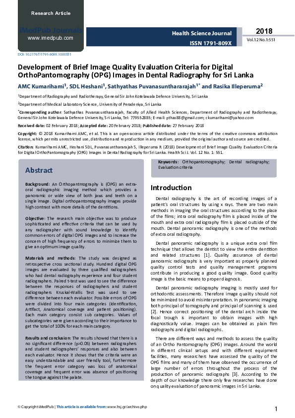 (PDF) Development of Brief Image Quality Evaluation Criteria for ...