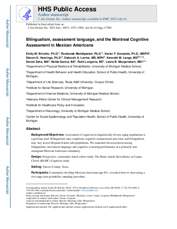 (PDF) Bilingualism, assessment language, and the Montreal Cognitive ...