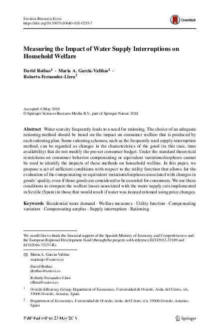 (PDF) Measuring the Impact of Water Supply Interruptions on Household ...