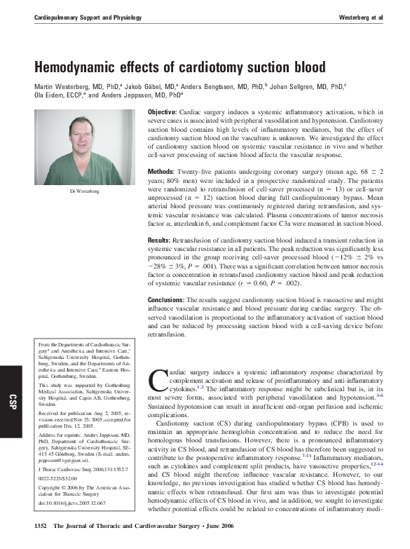 (PDF) Hemodynamic effects of cardiotomy suction blood