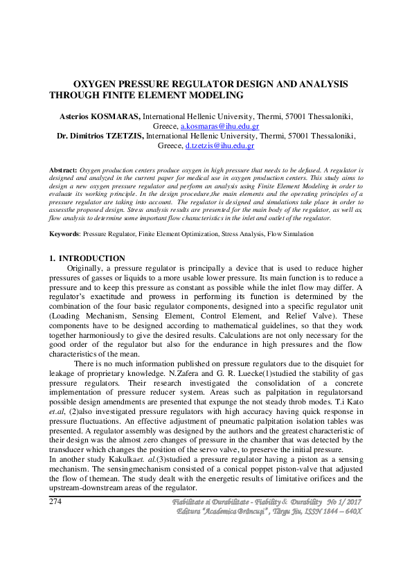 (PDF) Oxygen Pressure Regulator Design and Analysis Through Finite Element Modeling