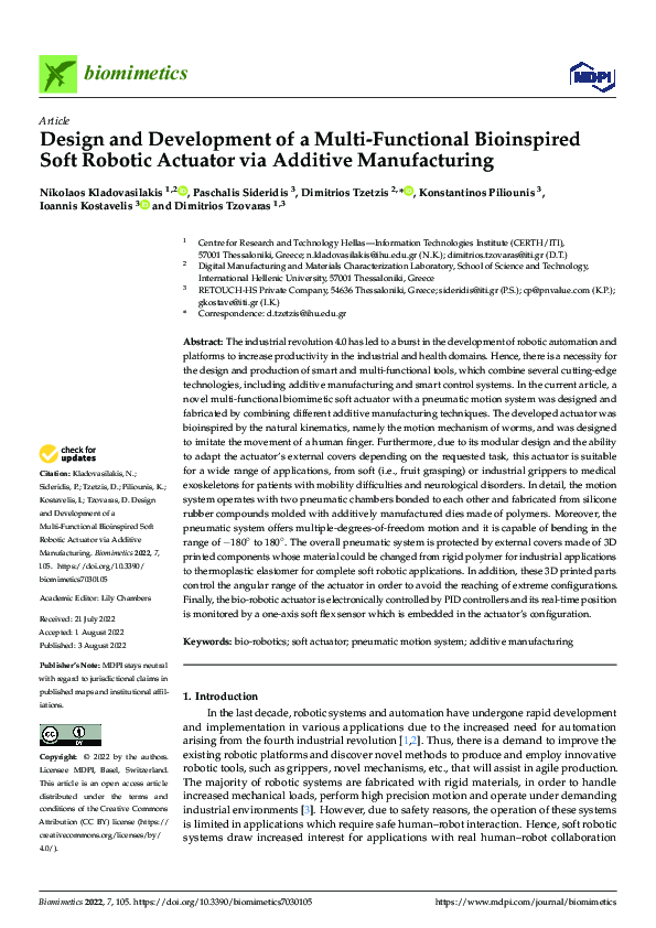 Pdf Design And Development Of A Multi Functional Bioinspired Soft