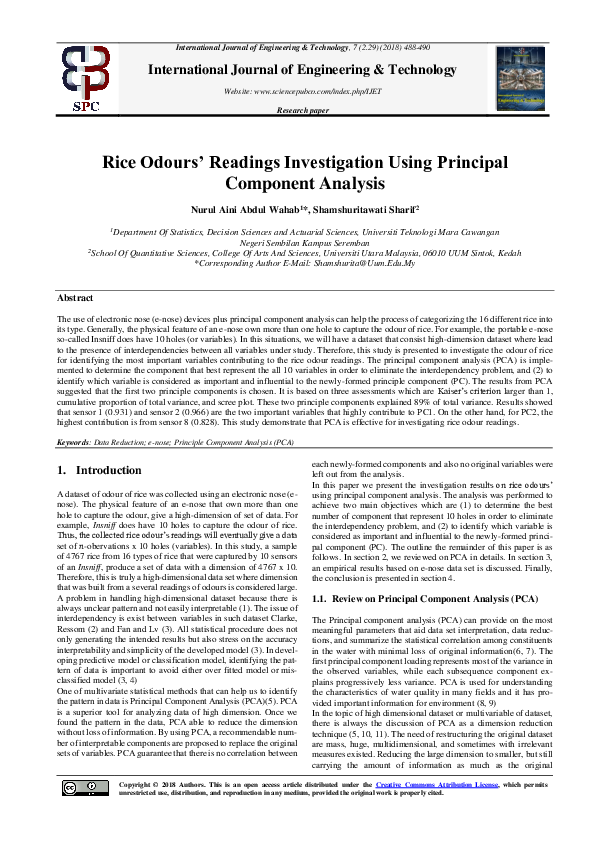 (PDF) Rice Odours’ Readings Investigation Using Principal Component Analysis