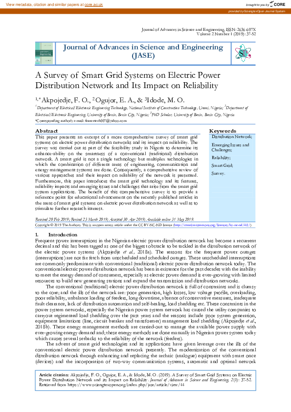 (PDF) A Survey of Smart Grid Systems on Electric Power Distribution Network and Its Impact on ...