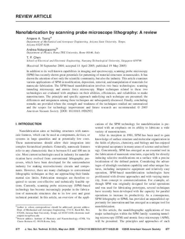 (PDF) Nanofabrication by scanning probe microscope lithography: A review