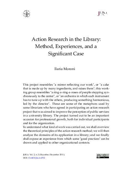 (PDF) Action Research in the Library: Method, Experiences, and a Significant Case