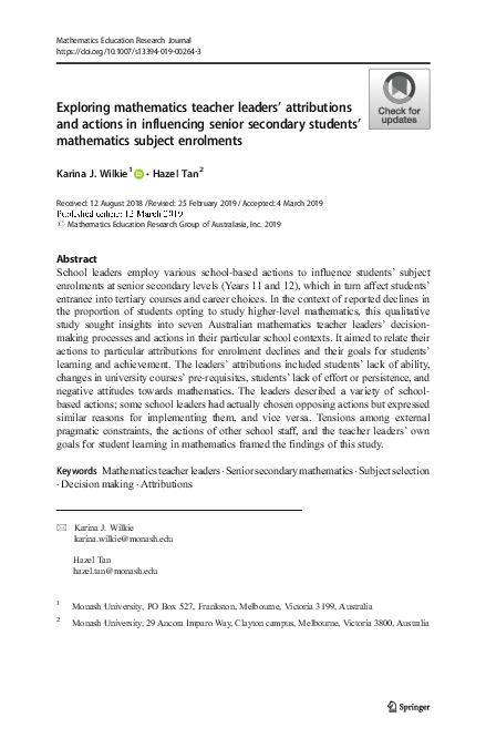 (PDF) Exploring mathematics teacher leaders’ attributions and actions ...