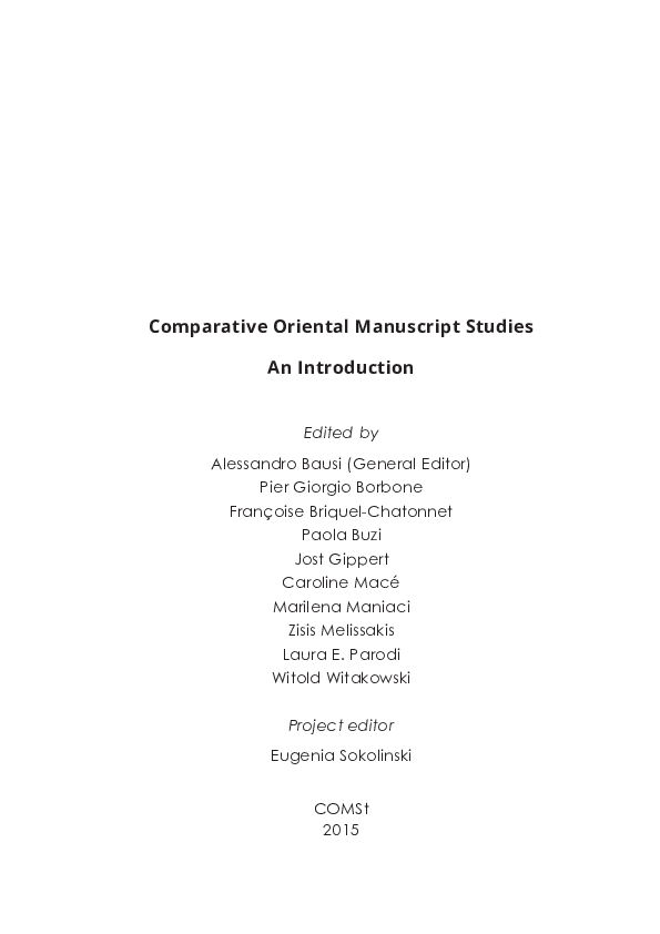(PDF) Comparative Oriental Manuscript Studies: An Introduction