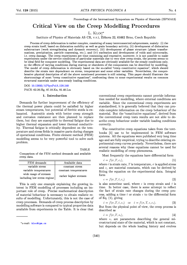 (PDF) Critical View on the Creep Modelling Procedures