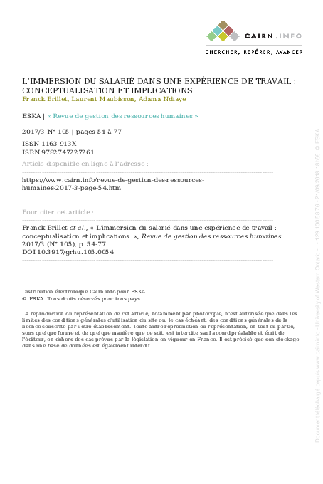 (PDF) L’immersion du salarié dans une expérience de travail ...