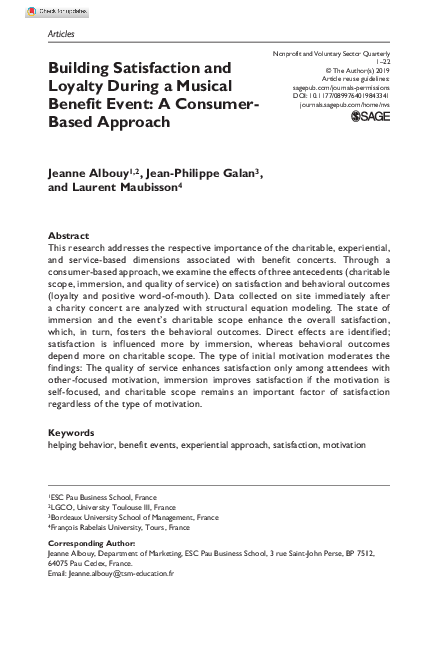 (PDF) Building Satisfaction and Loyalty During a Musical Benefit Event ...