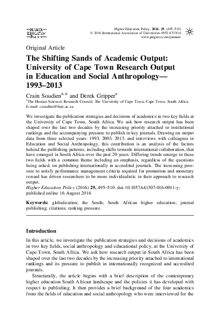 (PDF) The Shifting Sands of Academic Output: University of Cape Town ...