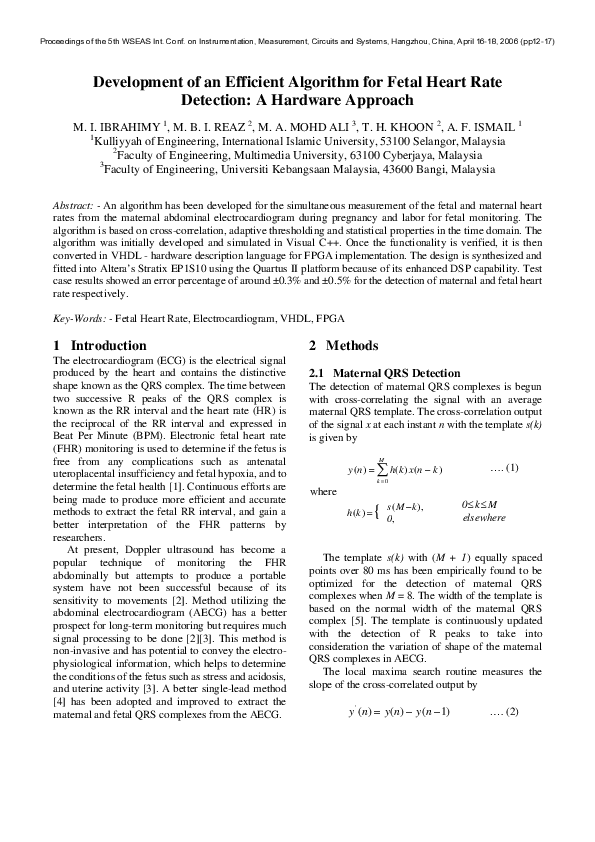 Pdf Development Of An Efficient Algorithm For Fetal Heart Rate