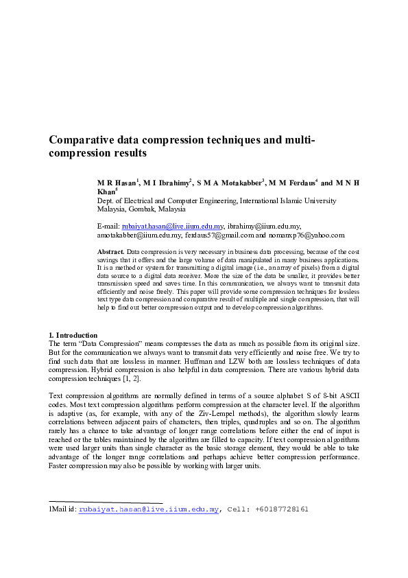 Pdf Comparative Data Compression Techniques And Multi Compression Results