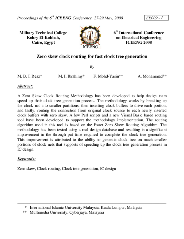Pdf Zero Skew Clock Routing For Fast Clock Tree Generation