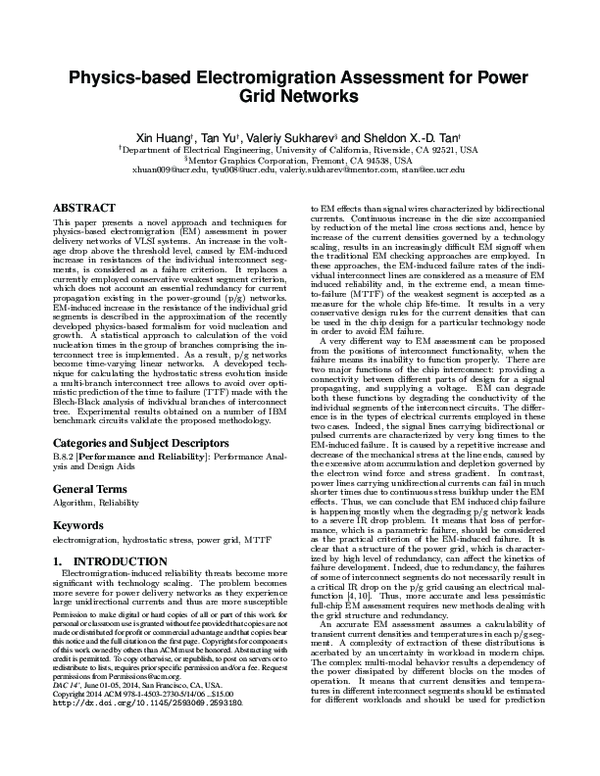 (PDF) Physics-based Electromigration Assessment for Power Grid Networks