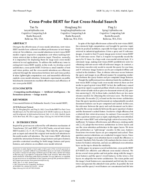 (PDF) Cross-Probe BERT for Fast Cross-Modal Search
