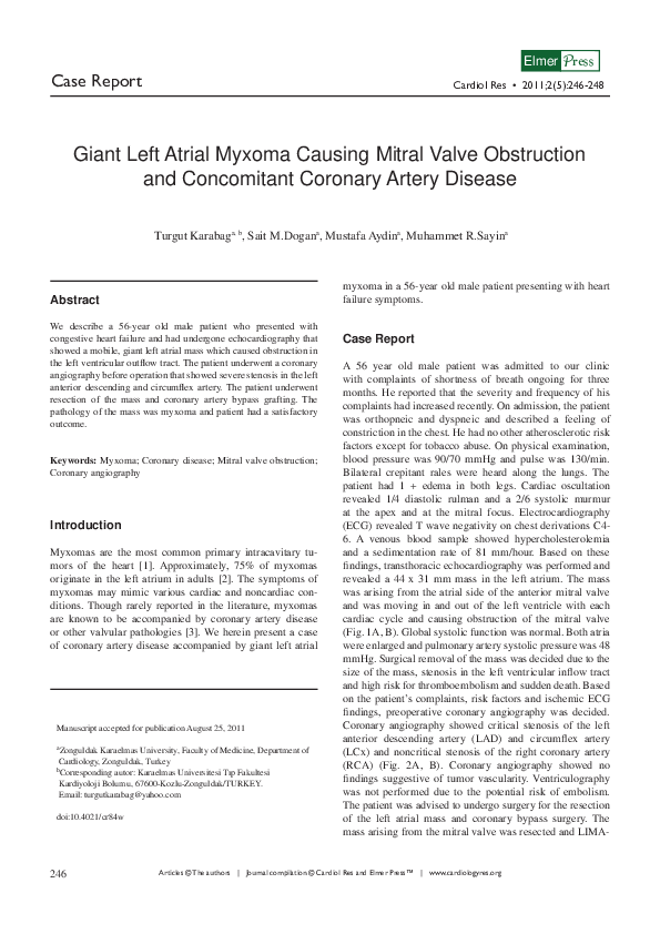 (PDF) Giant Left Atrial Myxoma Causing Mitral Valve Obstruction and ...