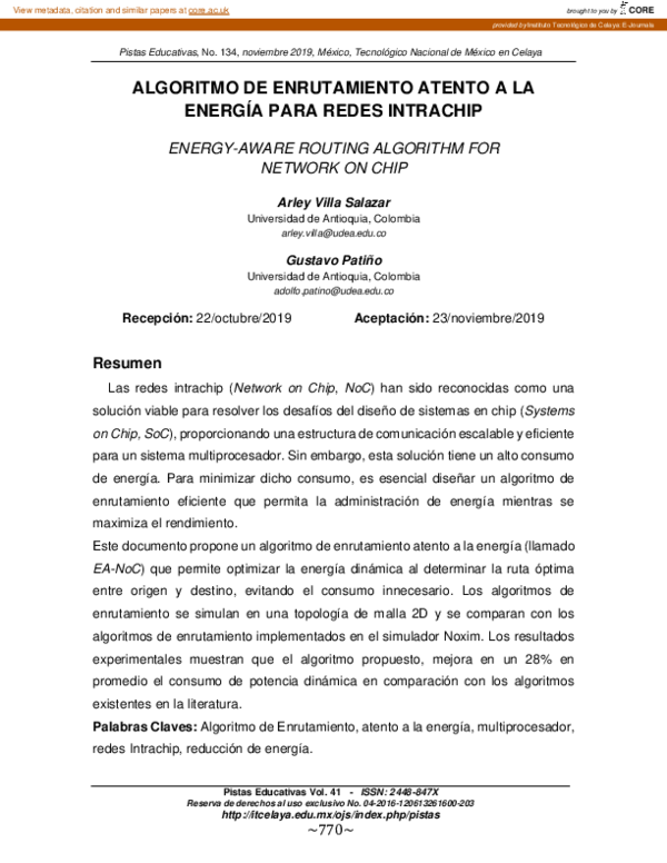 (PDF) Algoritmo De Enrutamiento Atento a La Energía Para Redes Intrachip (Energy-Aware Routing ...