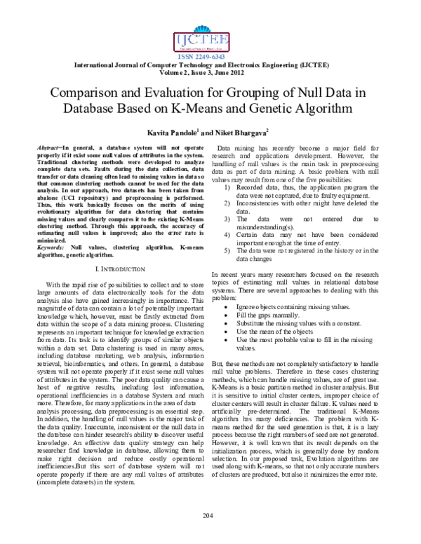 Pdf Comparison And Evaluation For Grouping Of Null Data In Database